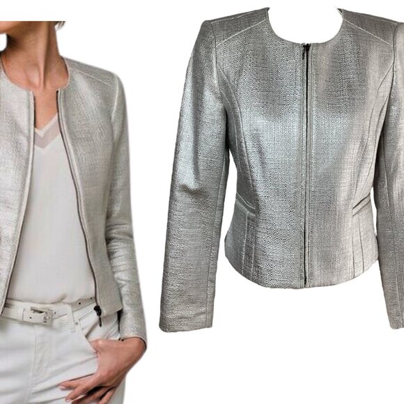 White House Black Market | Jackets & Coats | Whbm Silver Metallic Tweed ...